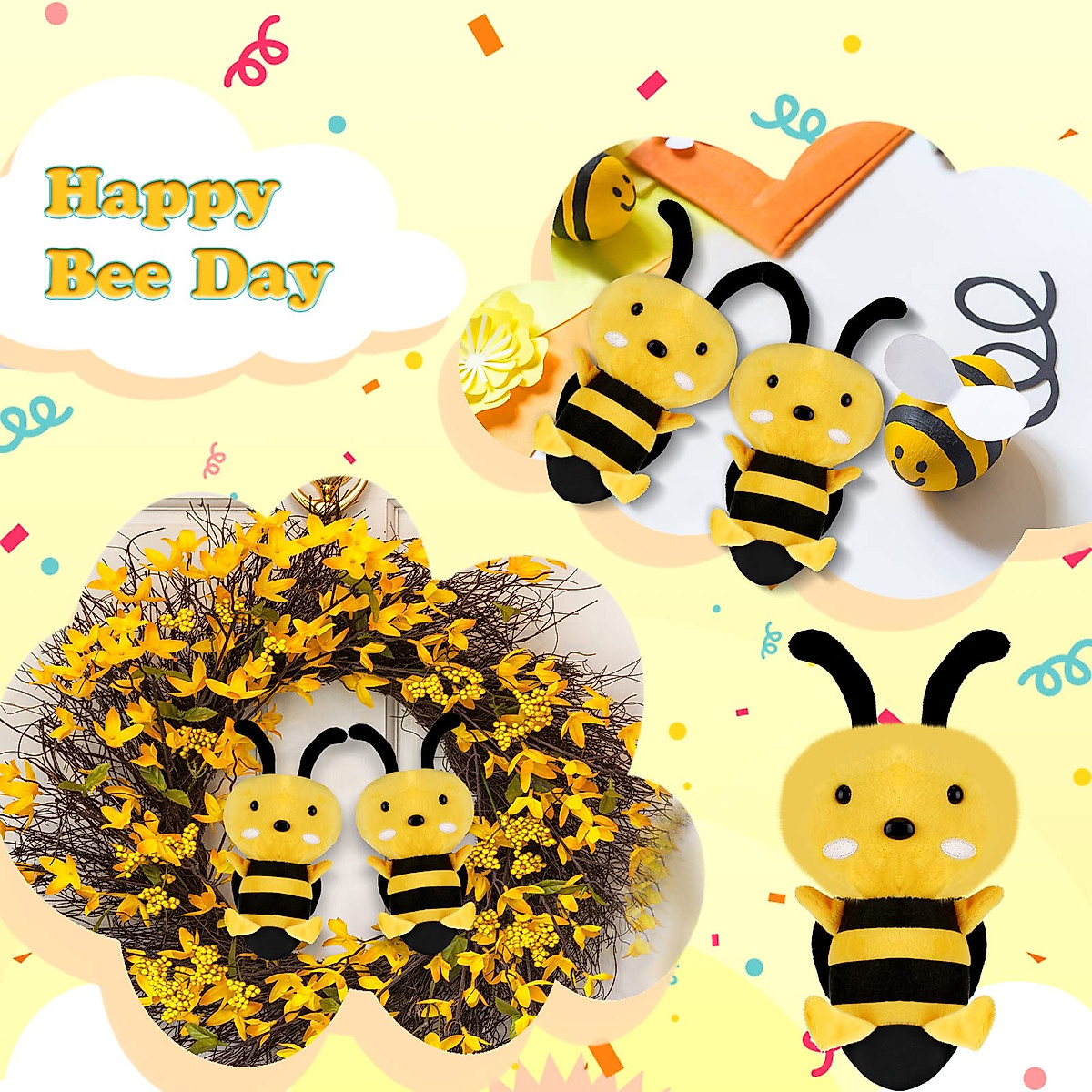 Civaner 2 Pieces Stuffed Honeybee Toy Bee Movie Plush Bee Stuffed Animal for Honey Bee Decor 1st Birthday Bee Themed Party, 7.87 Inches