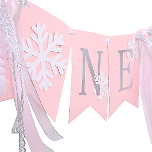 Winter Alderland Snow High Chair Tutu - 1st Birthday high Chair Banner, Smash Cake Photo Props, Winter Wonderland Snowflake Design ONE, 1st Birthday Photo Background. (Snowflake2)