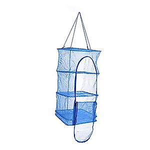 Keenso Drying Net Rack, Foldable 4 Layers Mesh Hanging Herb Drying Rack Basket Holder Camping Drying Net Zipper Opening Mesh Netting Blue Fishing net