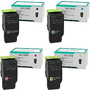 78C1XK0 78C1XC0 78C1XM0 78C1XY0 Remanufactured High Yield Toner Cartridge Black Cyan Magenta Yellow Replacement for Lexmark CS421 CX421 CS521 Printers.