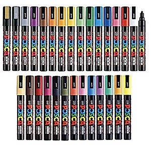 Uni Posca Paint Marker FULL RANGE Bundle Set , Mitsubishi Poster Colour ALL COLOR Marking Pen Medium Point ( PC-5M ) 29 Colours ( 22 Standard & 7 Natural ) Japan Import