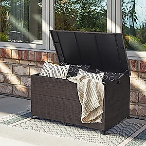 Giantex Wicker Outdoor Deck Box - 133 Gallon Storage Box with Lid, Waterproof Liner and Universal Wheels, PE Rattan Storage Container for Cushions, Gardening Tools, Patio Storage, Brown