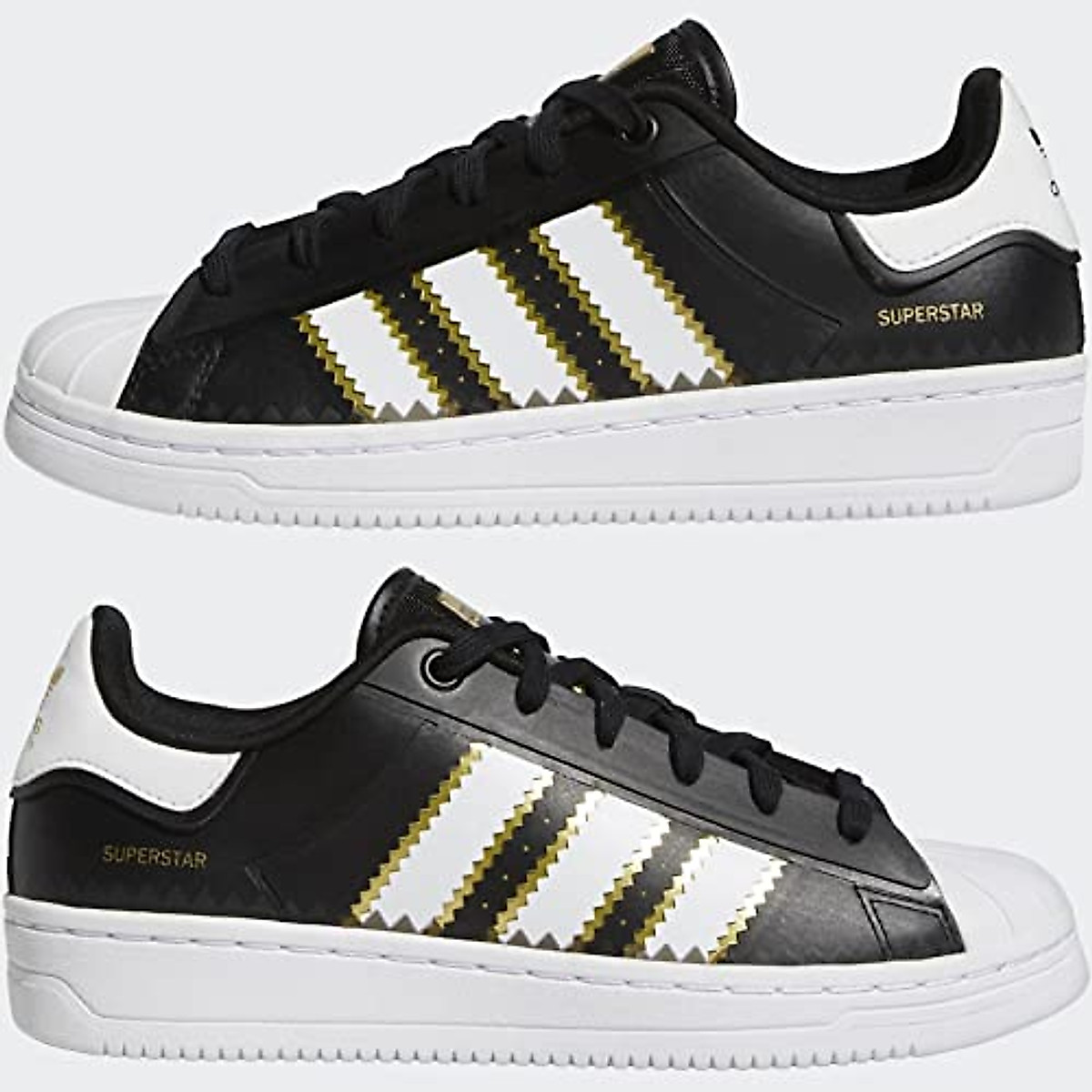 adidas Originals Women's Rich Mnisi Surperstar Ot Tech Low Shoes, Casual Leather Sneakers, Core Black/Cloud White/Gold Metallic, 9.5
