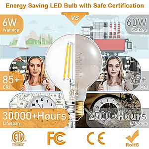hansang 8 Pack G25 LED Edison Globe Light Bulbs, 3000K Soft White, E26 Base Round Light Bulbs for Bathroom Vanity, 6W 60W Incandescent Equivalent, CRI 85+, 600LM, AC 120V, Clear Glass, Non-dimmable