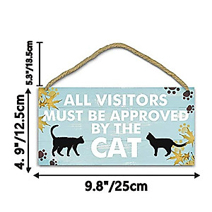 TOARTI Funny Cat Pet Lover Wood Sign-12.5x25cm,All Visitors Must Be Approved By The Cat Wooden Plaque Hanging Wall Art , Lovely Cat Decor, Adorable Cat Wall Art,Cat Signs for Door Home Decoration
