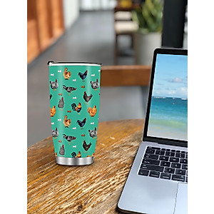 WIRESTER 20 OZ Stainless Steel Tumbler With Lid, Double Wall Vacuum Insulated Tumbler, Coffee Travel Mug Cup for Hot Cold Drinks - Chicken Pattern