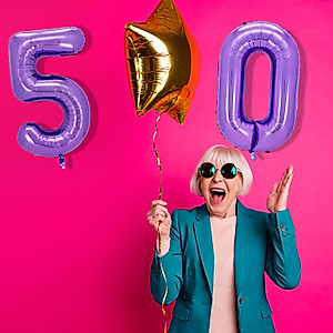 GINZU 40 Inch Purple 50 Number Balloons Giant Jumbo Huge 50 Foil Mylar Helium Number Digital Balloons Dark Purple 50th Birthday Balloons 50th Anniversary Events Party Decorations Photo Shoot Supplies