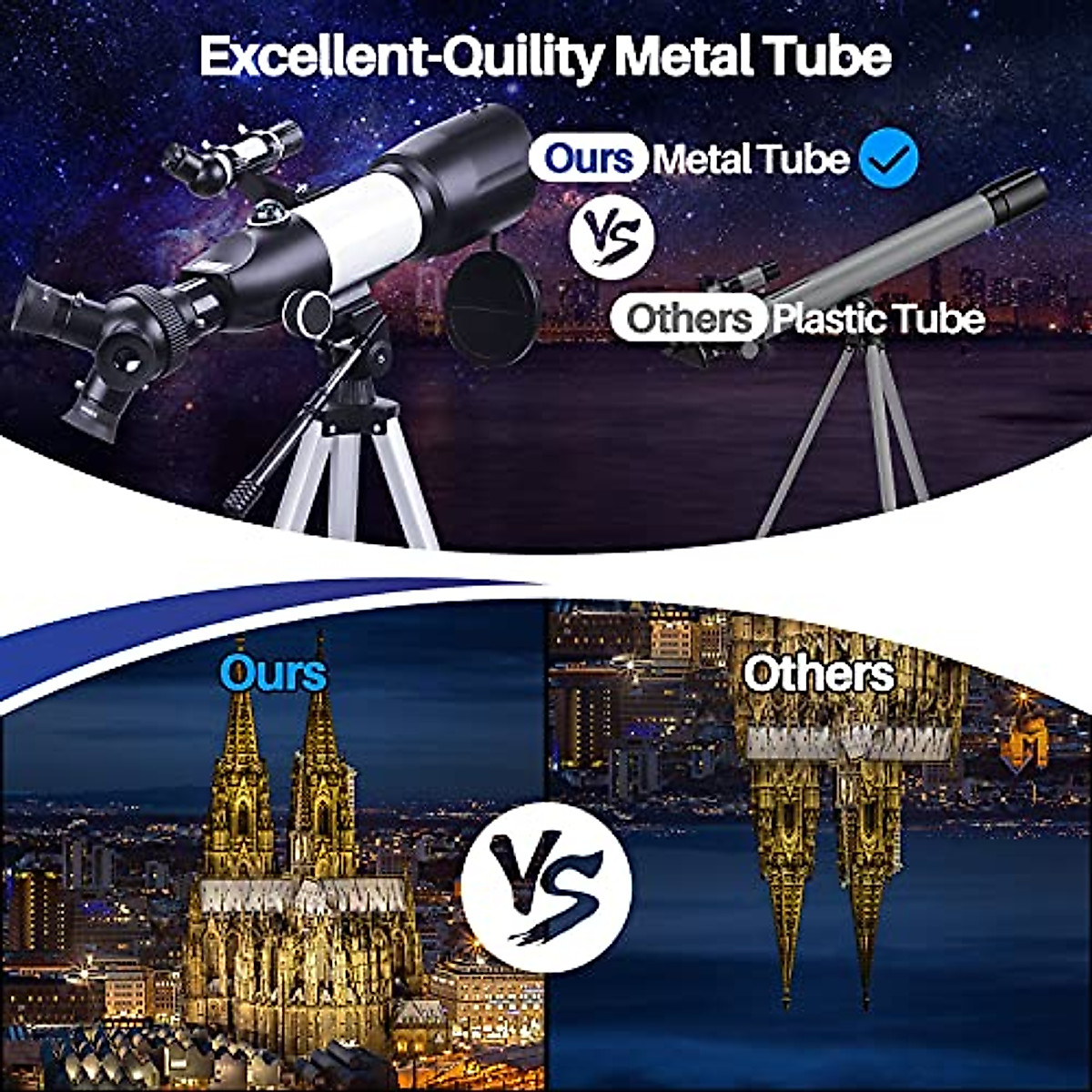 Telescopes for Adults Astronomy,70mm Aperture 400mm AZ Mount Telescope for Kids Beginners,Upgraded 3 Kellner Eyepieces,Refractor Telescope with Adjustable Tripod,Backpack and Phone Adapter