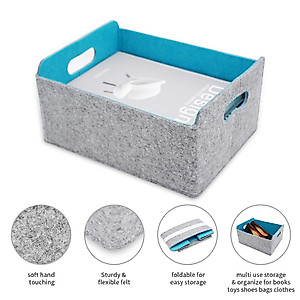 Welaxy storage baskets Felt Foldable Cube bin Shelf Bins Organizer Felt box for Kids Toys Magazine Books Clothes for Office Bedroom Closet Babies Nursery (Turquoise x 3)