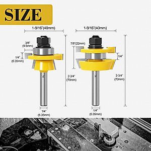ASNOMY 2Pcs Shaker Rail and Stile Router Bits for Cabinet Door, 1/4 Inch Shank Woodworking Tongue and Groove Router Bit for Cabinet Door