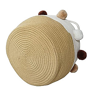 Cotton Rope Woven Round Baskets, Baby Shower Basket with Pom, Shelf Storage Basket, Baby Diaper Caddy Nursery Nappies Organizer, Blanket Laundry Basket Hamper Bin for Living Room