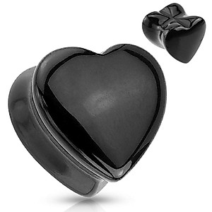 Pierced Owl Natural Black Onyx Heart Shaped Saddle Plug Gauges, Sold As Pair (12mm (1/2"))