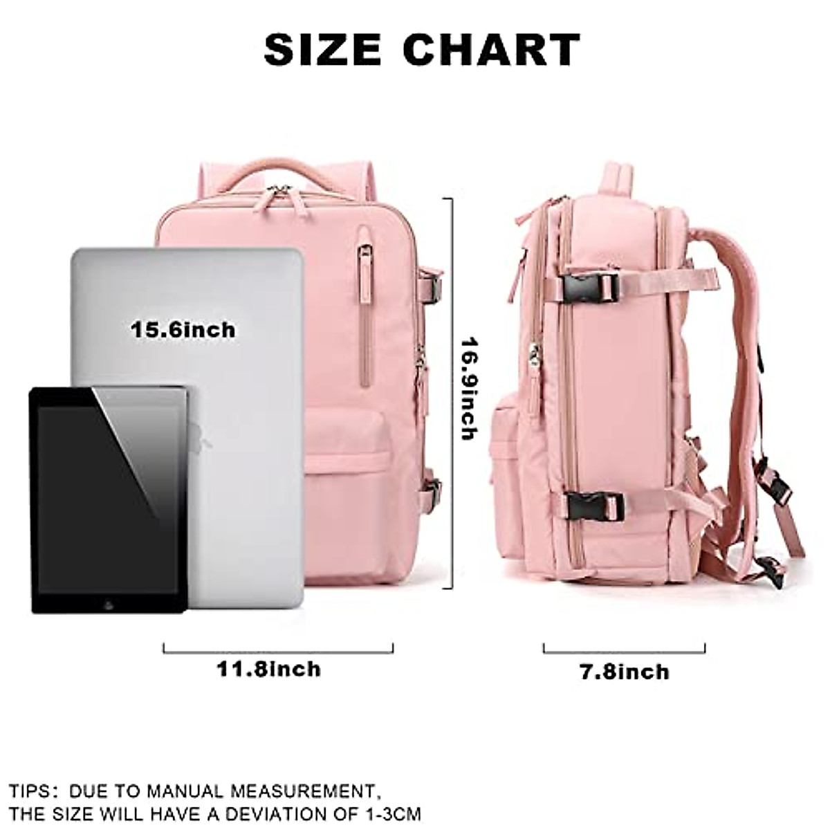 Travel Laptop Backpack for Women Large Capacity Waterproof Business Bag with USB Charging Port College Student Computer Bag Pink