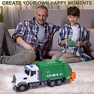 Hiitytin 2.4ghz Remote Control Garbage Truck Toys, 1:24 RC Recycling Trash Truck with Rechargeable Batteries, 6 Channel Rc Waste Management Garbage Truck & with Lights Gift for Kids Boys Girls 3+