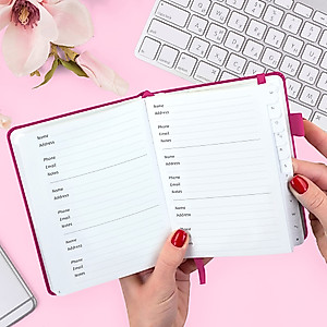 GoGirl Address Book – Telephone and Address Book with Alphabetic Tabs for Safely Storing Contacts, Small-Sized (4.0″ x 5.5″) PU Leather Hardcover – Hot Pink