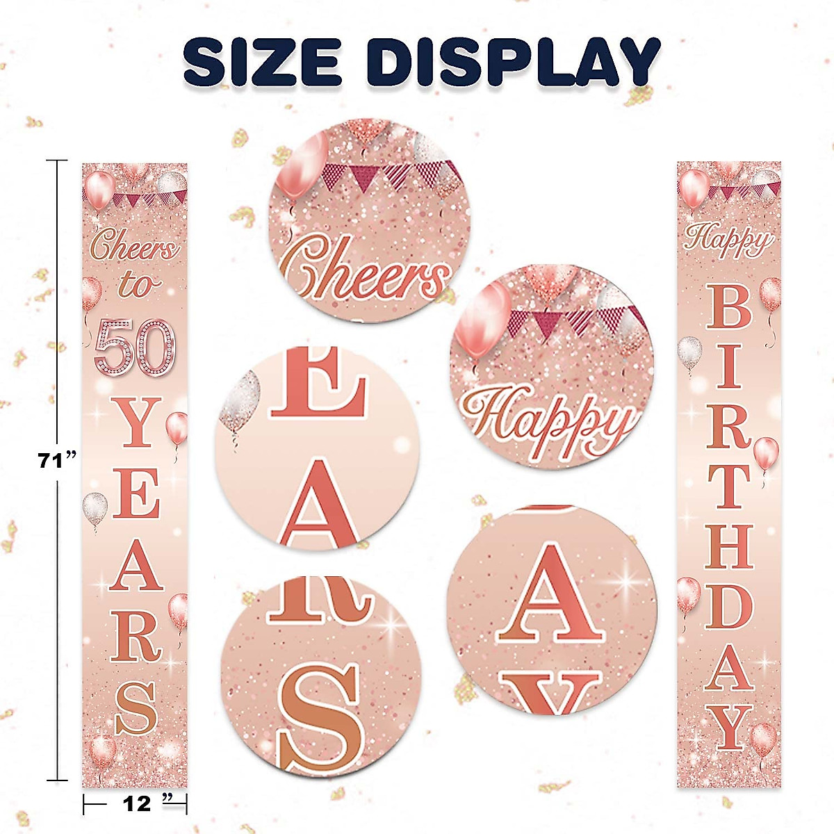 Happy Birthday Rose Gold Banner Cheers to 50 Years Backdrop Balloon Confetti Theme Decor Decorations for Front Door Porch Women 50th Birthday Party Pink Birthday Party Supplies Bday Favors Glitter