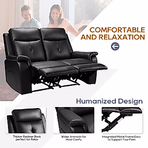 B BAIJIAWEI RV Loveseat Recliner | Double Recliner RV Sofa | RV Theater Seats |RV Theater Seating | RV Furniture, Manual Recliner Chair | RV Recliner Loveseat with Heat and Massage (Black)