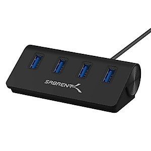 SABRENT 4-Port USB 3.0 Hub - Aluminum Design, Portable Data Hub with 2.5ft Cable for iMac, MacBook, PC - Black (HB-MC3B)
