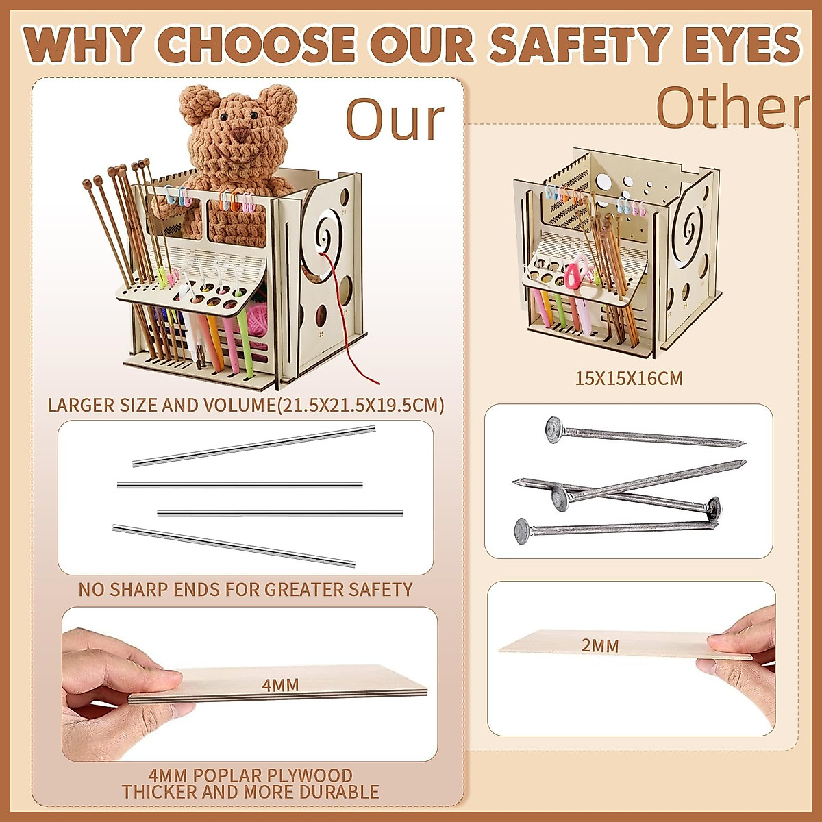 MUCUNNIA All-in-one Wooden Yarn Bowls for Crocheting Knitting Accessories Granny Square Blocking Board Knitting Crochet Needle Gauge Measuring Tool Craft Tool Organizer Gift for Crochet Lovers