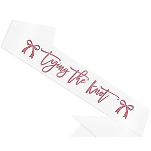 Tying The Knot Sash Just Engagement for Bachelorette Party Decorations Bow Themed Bridal Shower Wedding Party Decorations Supplies for Girls Pink Bow Engagement Garland Photo Props Pink Glitter