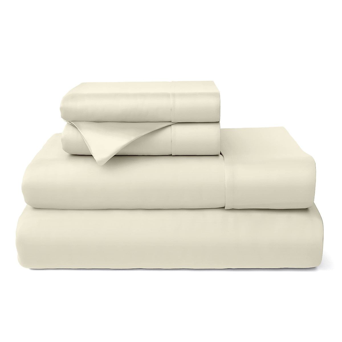 Cosy House Collection 100% Rayon Derived from Bamboo Bed Sheet Set - Cooling, Breathable, Silky Soft 4-Piece Deep Pocket Bedding Set (Queen, Cream)