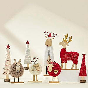 Christmas Home Decor Wool, Wood Felt Reindeer Elk Tree Decorations, Christmas Tree Desktop Wool Felts Ornaments, Christmas Tree Wooden Reindeer (C)