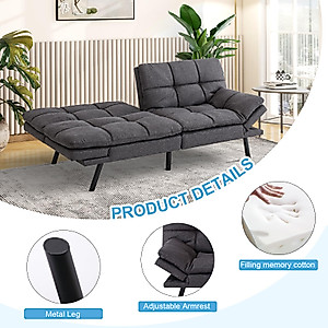 MUUEGM Modern lounge Sofa Bed, Dark Gray Linen Fabric Futon Couch, Convertible Foldable Memory Foam Sofa Bed, Small Sofa Bed with Loveseats for Living Room.(Dark Gray,Fabric)
