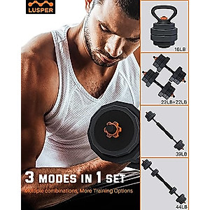 Lusper Adjustable Weights Dumbbells Set, 44lbs Free Weights with 3 Modes, Weights Set Fitness Exercise, Home Gym Workouts for Men and Women