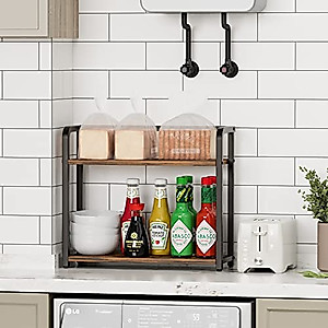 EKNITEY Wood Countertop Shelf Organizer - 2 Tier Kitchen Counter Spice Rack Organizer Coffee Station Organizer for Home, Rustic
