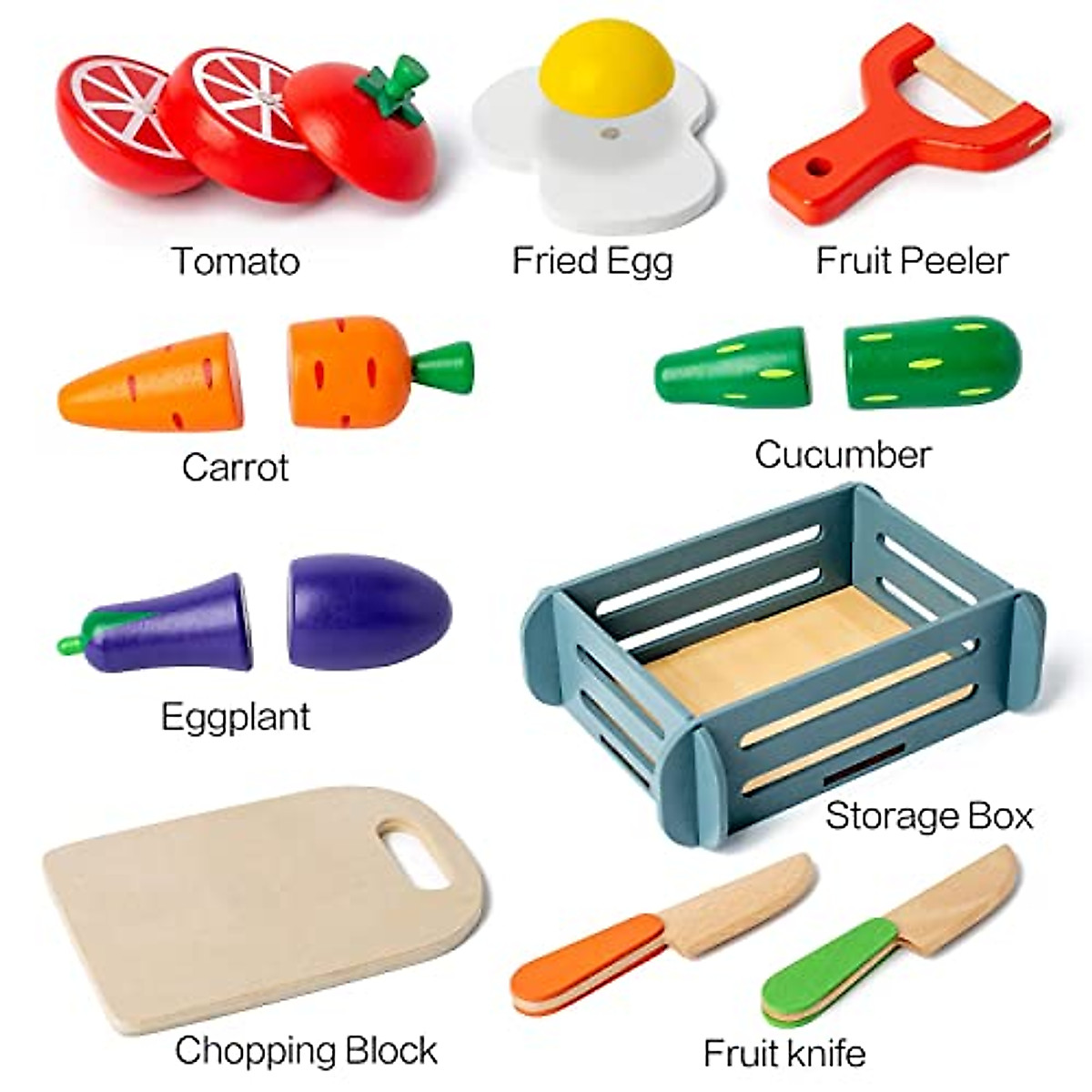 Magnetic Wooden Play Food for Kids Kitchen Cutting Fruits Toys for Toddlers Pretend Vegetables Gift for Boys Girls Educational Toys