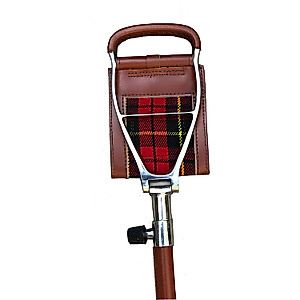 HN Shooting Seat Stick with Brown Leather Folding Chairs | Lightweight Durable Walking Stick | Hunting Equipment Adjustable Walking Sticks | Royal Stewart Tartan Insert | Polo Fishing Golf Seat Stick