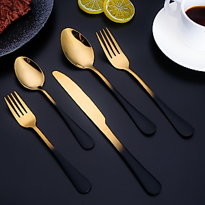 Flatware Set Silverware Set Gold Black Gold Gradient Food-Grade Stainless Steel 60 Piece Utensil Sets Cutlery Forks Spoons And Forks Set Dishwasher Safe Exquisite Family Gatherings Restaurant