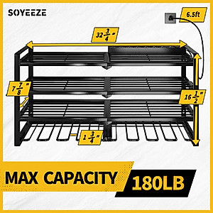 SOYEEZE Power Tool Organizer with Charging Station and 8 Outlets Power Strips,8 Drill Holders 4 Layer Garage Storage Wall Mount,Premium Utility Tool Rack & Shelf, Husband gifts