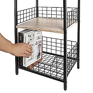 X-cosrack End Table,Industrial Retro Side Table Nightstand Storage Shelf for Living Room Bedroom Kitchen Family and Office,Stable Wood and Metal Frame, Patent Pending(Greige & Black)