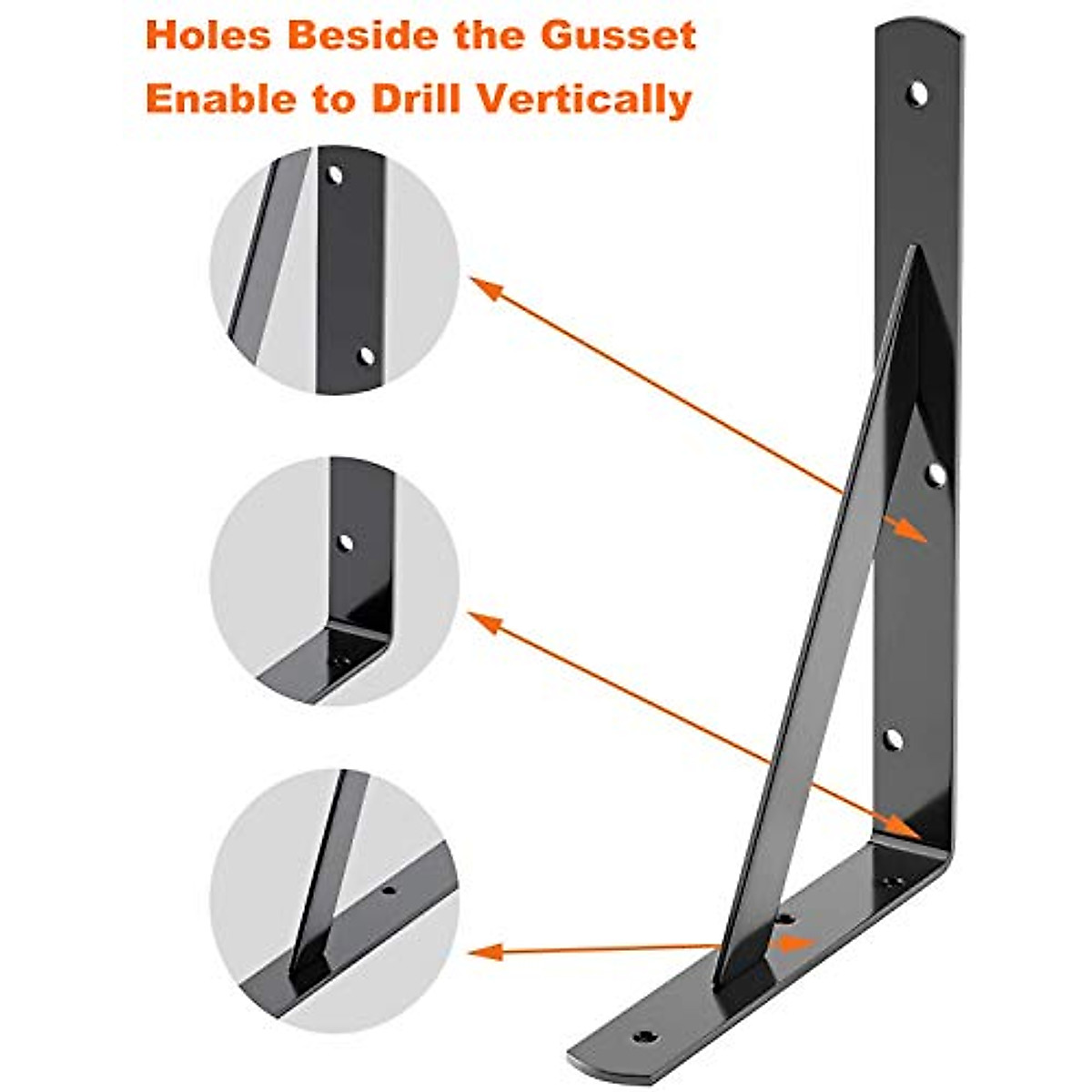 LuckIn 8-Pack Heavy Duty Shelf Bracket, 18 Inch Wall Shelf Brackets with 90 Degree Triangle, 250 LBS Max Load, Mounting Hardware Included, Black