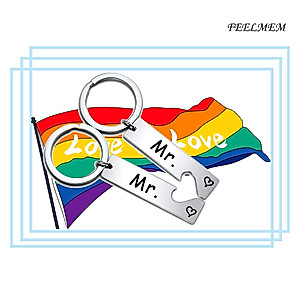 FEELMEM Mr. and Mr. Gay Couple Keychain Set His and His Same Sex Gay Wedding Keyring Gift Gay Marriage Gifts (silver)