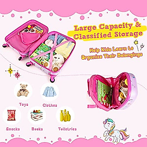 HONEY JOY Kids Luggage, 12" Toddler Backpack & 16" Travel Suitcase with Wheels, Lightweight Toddler Girls Suitcase, Durable ABS Hardshell, 2Pcs Carry On Luggage Set for Boys Girls(Pink Horse)