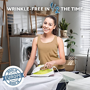 Bartnelli Heavy Duty 48x15 Ironing Board with 4-Layer Cover & Pad, Height-Adjustable, Turbo & Park Zone - Designed in Europe