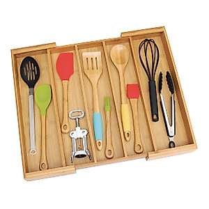 Lipper International 8892 Bamboo Wood Expandable to 22-1/4" Utensil Organizer