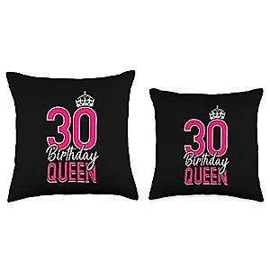 Cute Crown Motifs 30. Birthday Girl Women 30 Years 30th Birthday Girl Woman Cute Queen 30 Years Old Crown Bday Throw Pillow, 16x16, Multicolor