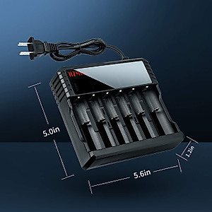 18650 Battery Charger Universal Smart Charger with LED Indicator for Flashlight Headlamp Batteries Compatible 3.7V Li-ion 26650 18500 14500 Rechargeable Batteries Charger (Only 6-Slot AC Charger)