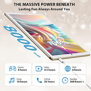YOTOPT Tablet 10.1 Inch 2 in 1 Android 12 Tablet with Keyboard Case Bundle, Octa-Core Processor, 4GB+64GB ROM 1TB Expand, 8000mAh, WiFi, Bluetooth, GPS, Parent Control Tablets