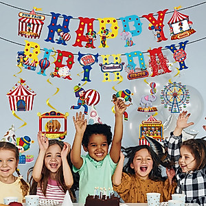 Circus Carnival Birthday Party Decorations - Yoyuspy 10PCS Circus Theme Party Decorations Happy Birthday Banner Hanging Swirls Funny Carnival Party Decor Clowns Theme Party Supplies for Kids