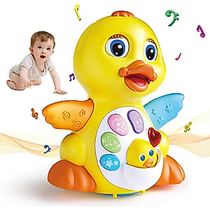MOONTOY Crawling Duck Baby Toys Infant Tummy Time Toy 3 4 5 6 7 8 9 10 11 12 Month with Lights & Music Toddler Light Up Walking Dancing Learning Developmental Gift 0-6 6-12 Month 1 2 Year Old Boy Girl