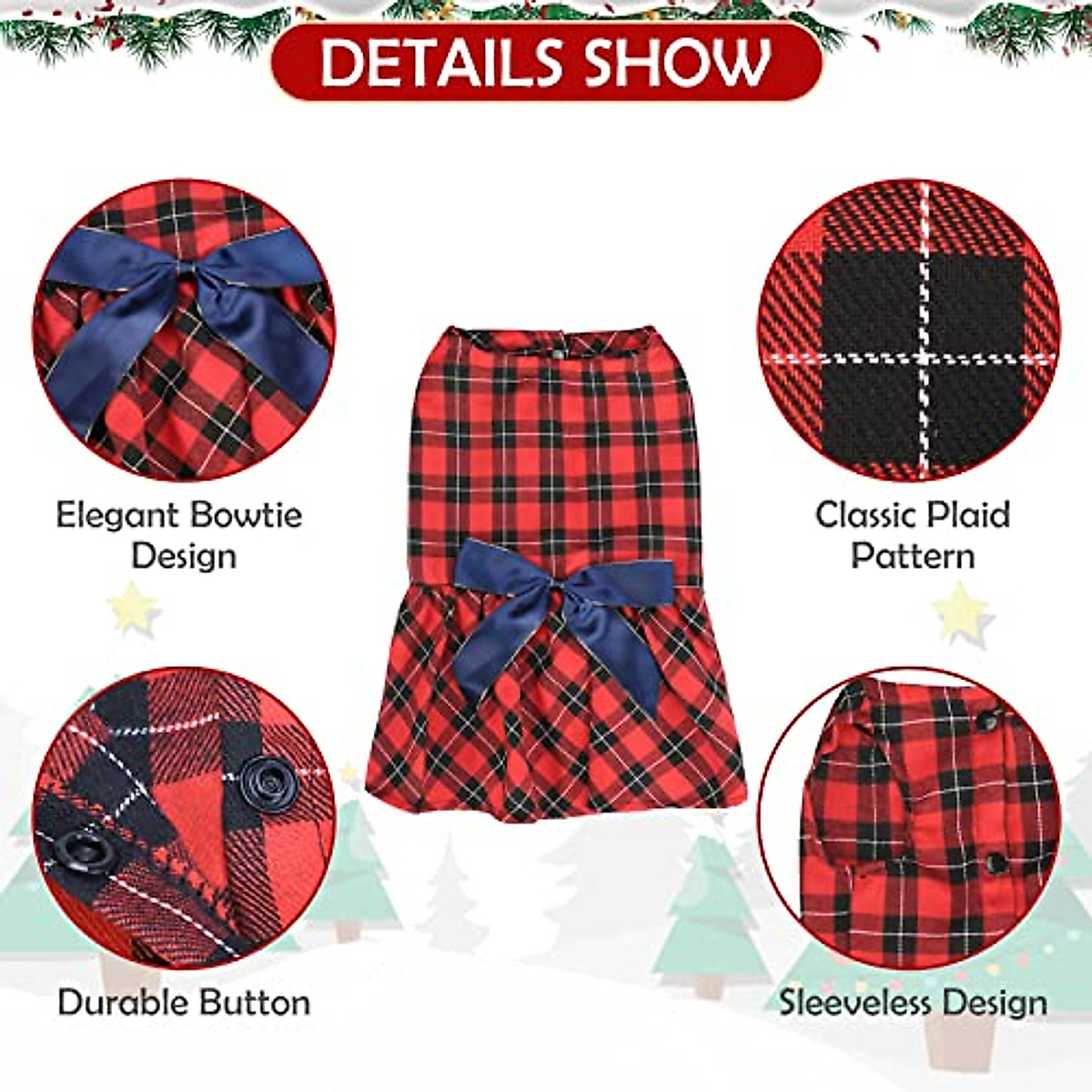 Elegant Bowtie Plaid Dog Dress Cute Checked Puppy Skirt Pet Outfit Clothes for Small Medium Cats Dogs(Red S)