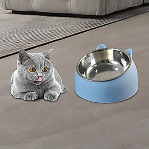 MagiDeal Pet Feeder 15° Raised Water Food Feeder Pet Supplies Tilted Elevated Non Slip Metal Single Bowl for Cat Dog for Indoor Cats Puppy Small Dogs, Blue