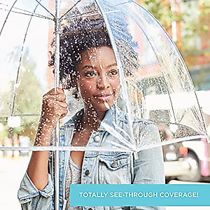 Totes Signature Clear Bubble, Rain & Windproof Umbrella - Perfect for Weddings, Travel and Outdoor Events - Curved Handle with Deluxe Finish, in Transparent or Colorful Design Options