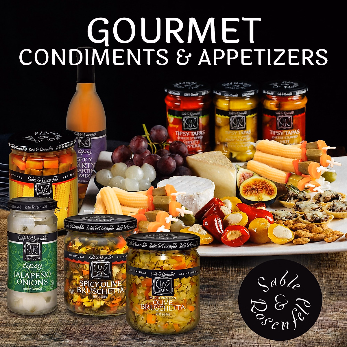 Mediterranean Olive Bruschetta - Gluten-Free Green Olive Sandwich Spread with Olive Oil for Muffuletta, Sandwiches, Dips, Crackers, Salads, & Appetizers, Kosher - Sable & Rosenfeld - 16 Oz (Pack 1)