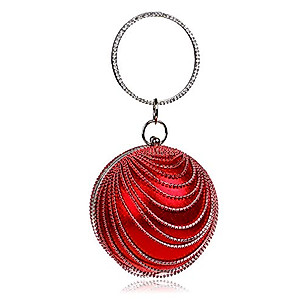 Round Clutch tassel Purse Women Crystal Evening Bag for Wedding Party Women's Ball Shape Crystal Evening Clutch Purse Wedding Party HandBags With Necklace Earrings Set (Red)