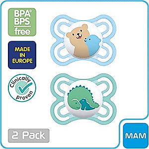 MAM Perfect Baby Pacifier, Patented Nipple, Developed with Pediatric Dentists & Orthodontists, Boy, 0-6 (Pack of 2)